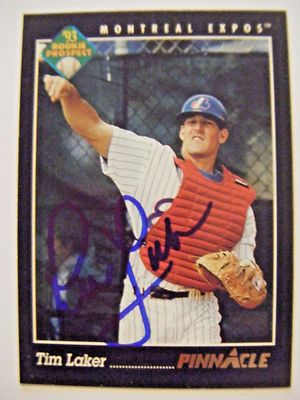 TIM LAKER signed EXPOS 1993 Pinnacle baseball card AUTO Autographed ...