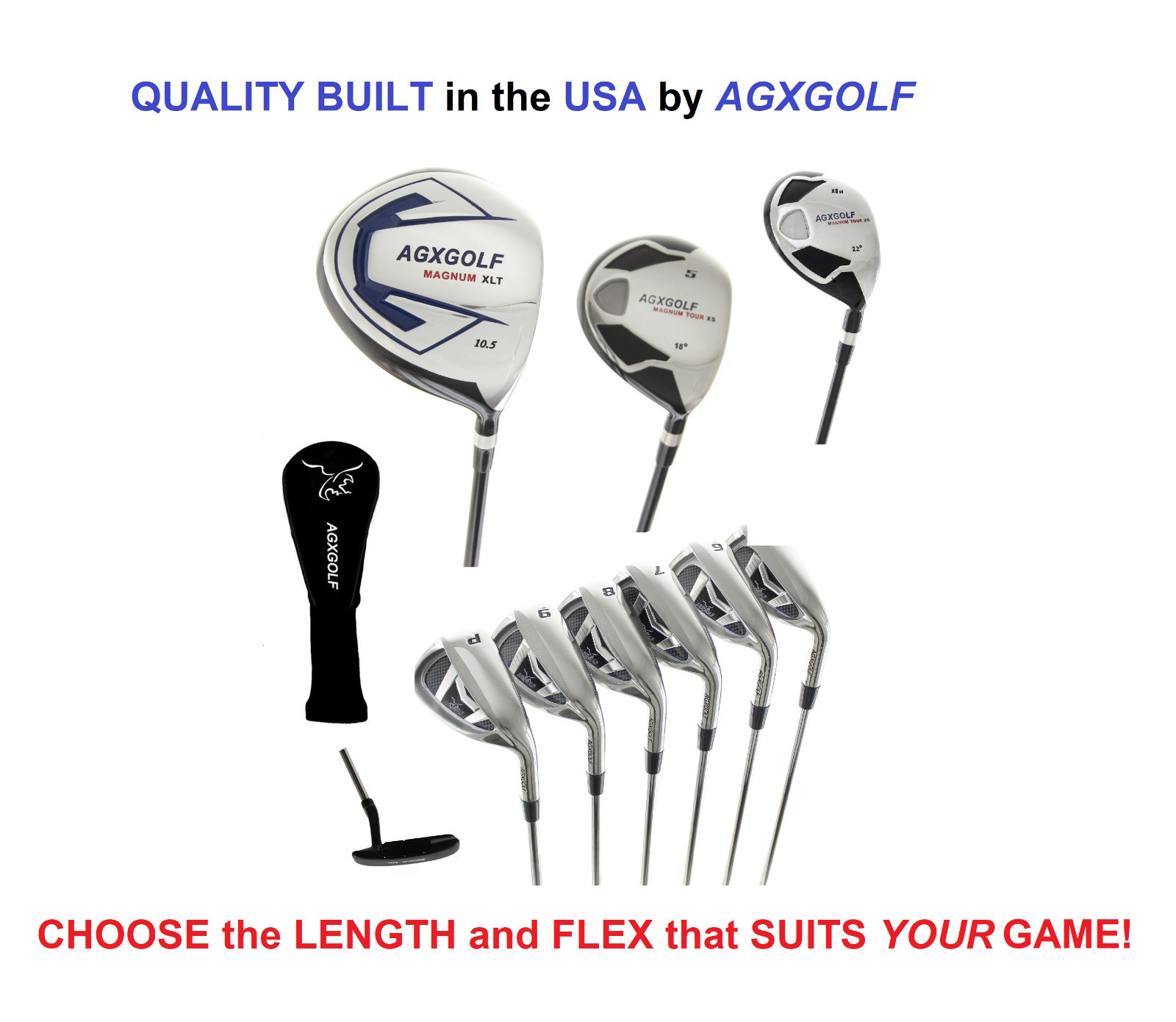 AGXGOLF Men's Magnum XS Complete Golf Set w460 Dr +Hybrid+5-9 Irons ...