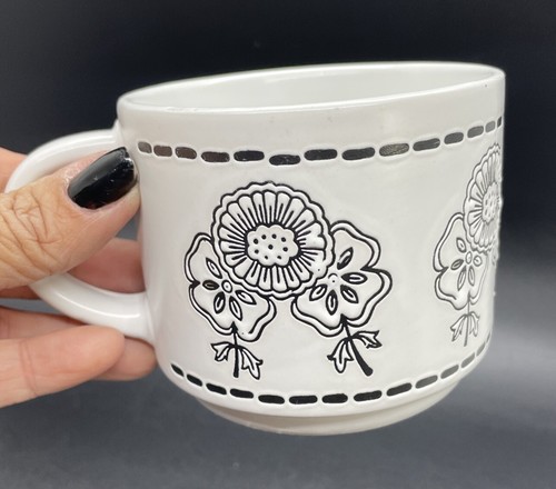 Prima Design Ceramic 2 Coffee Mugs 14oz Embossed Floral Stackable ...