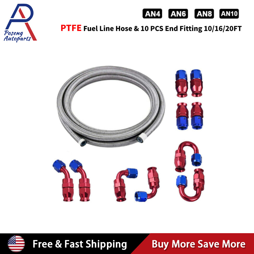 4AN 6AN 8AN 10AN 12AN PTFE Braided Fuel Hose Oil Gas Air & End Fittings ...