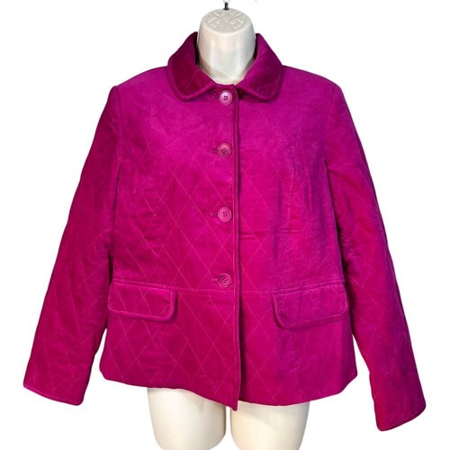 Talbots Woman 10P Fuchsia Velvet Button Jacket Mature Colorful Office ...