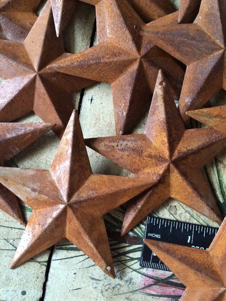 50 Rusty Barn Stars Star 3.75 in 3 3/4" Dimensional 2D w/ Hole Craft ...