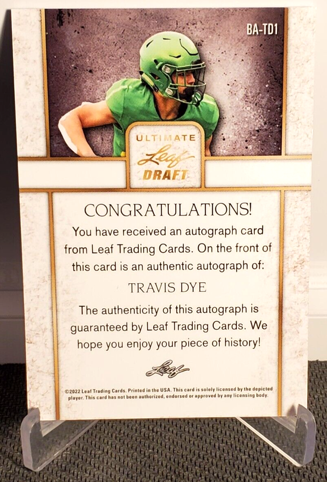 2022 Travis Dye Ultimate Leaf Draft Gold Base Auto /99 #BA-TD1 | eBay
