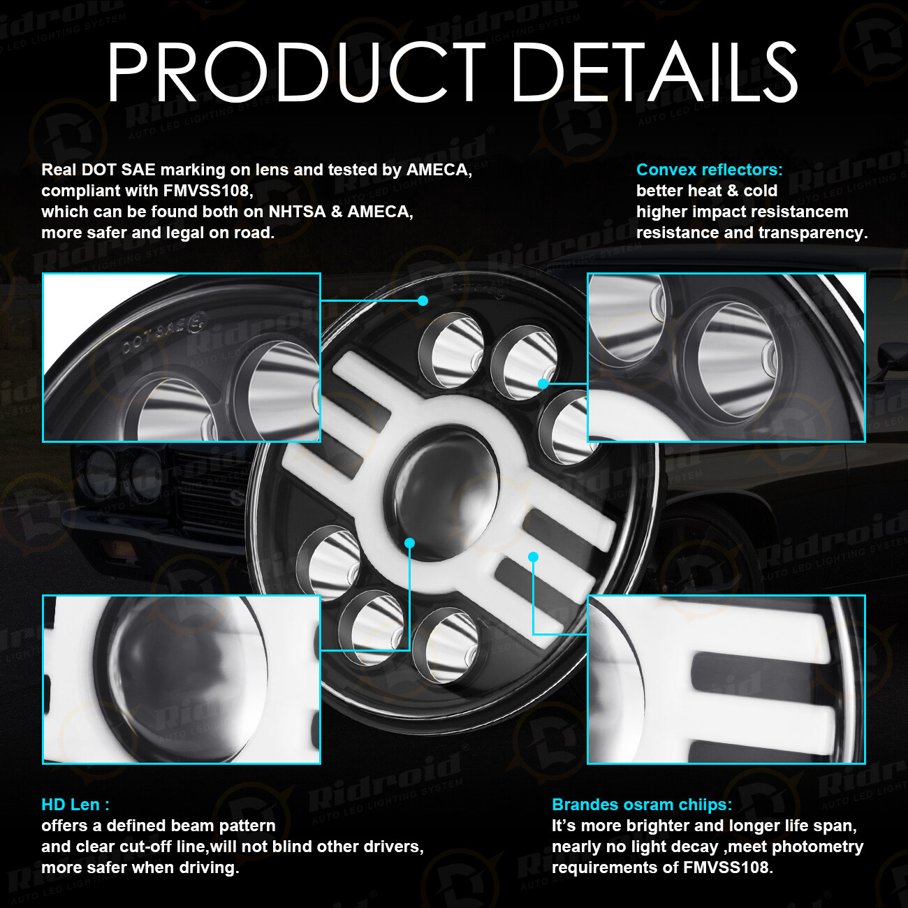 7" Projector Halo LED Headlights For Dodge W100 W200 W300 D100 D200 ...