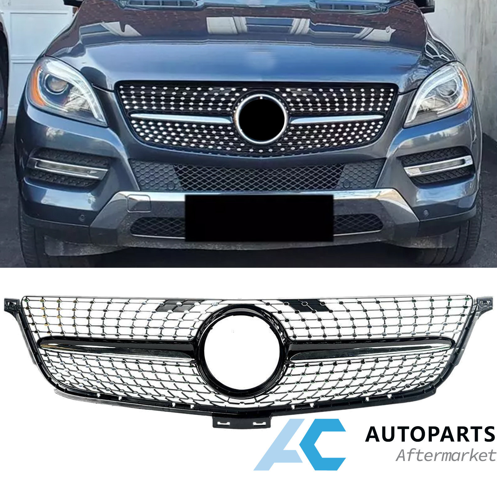 Silver Diamond Grill Grille For 2012-2015 Mercedes W166 ML350 ML500 ...
