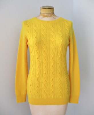 Talbots Lemon Yellow Pure 100% Cashmere Cable Knit Sweater Round Neck S ...