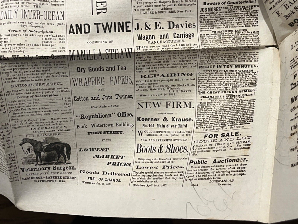 1873 Watertown WI newspaper Republican | eBay