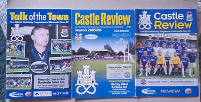 THREE NEWCASTLE TOWN F C v MANCHESTER UNITED PROGRAMMES | eBay UK