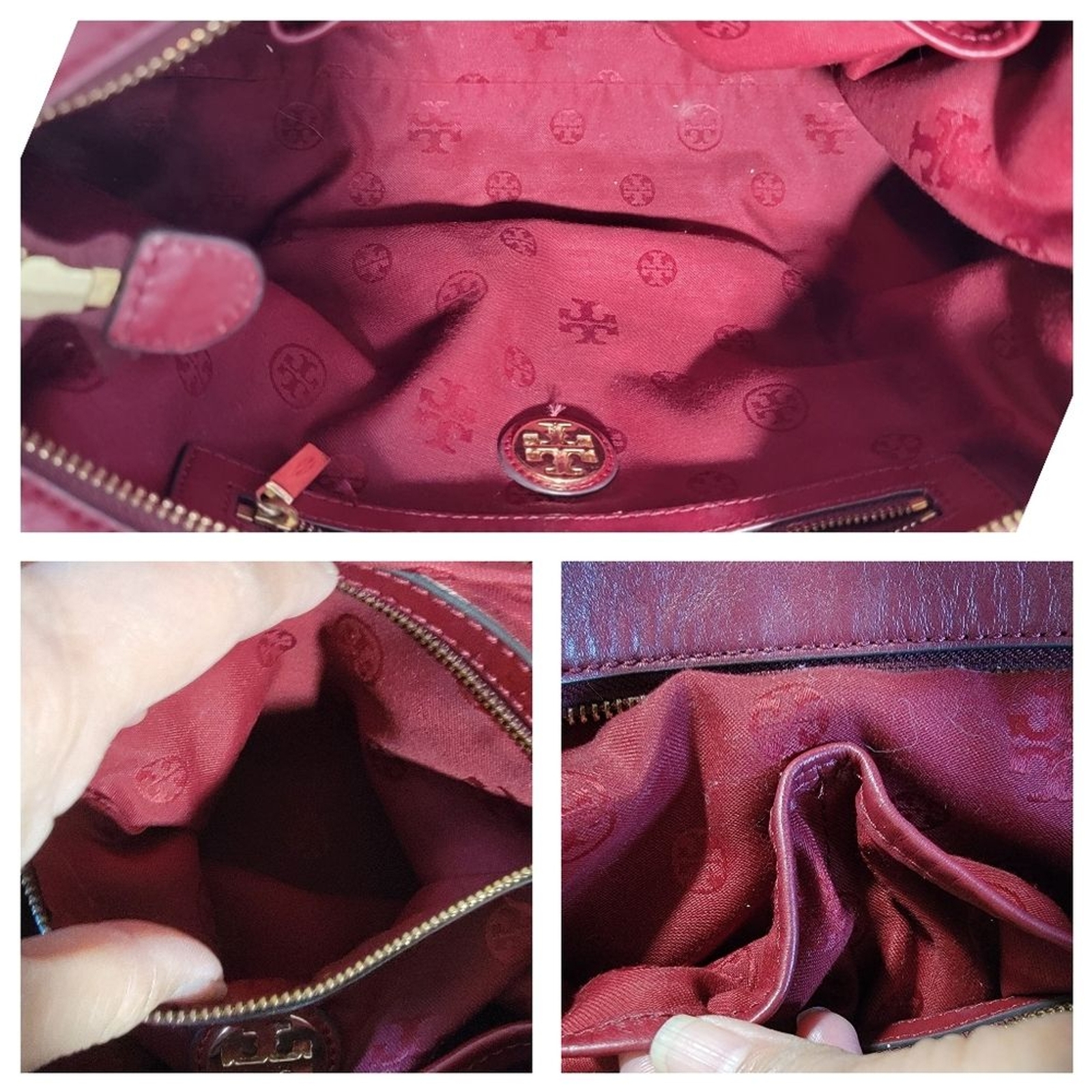 TORY BURCH Women Red Leather Slink Tote Bag Double Handle Sz Large ...