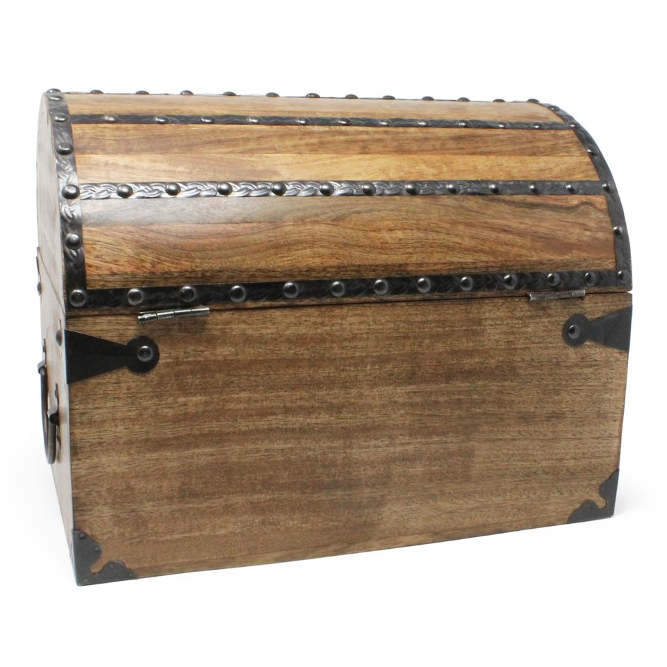 Wooden Pirate Treasure Chest Storage Box with Jewelry Lock and Skeleton ...