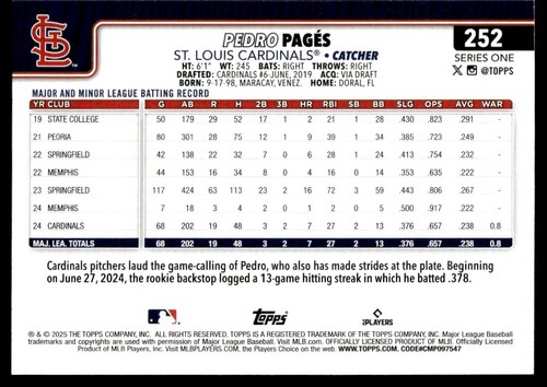 2025 Topps 252 Pedro Pagés St. Louis Cardinals Baseball Card | eBay