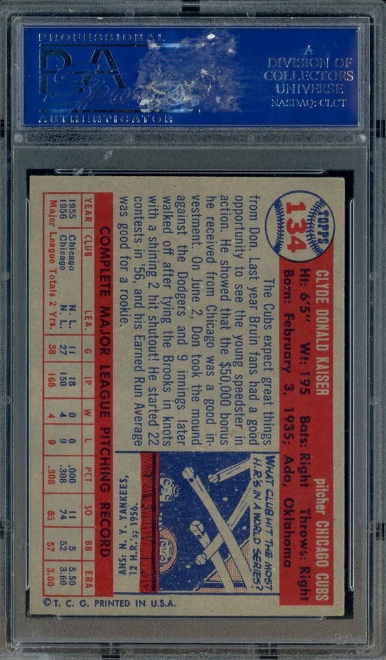 1957 Topps SETBREAK #134 Don Kaiser Chicago Cubs PSA 8 NM-MT | eBay