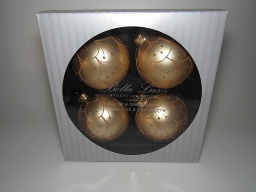Bella Lux 4" Gold Glass Ball Ornament Set Of 4 - MIB | eBay