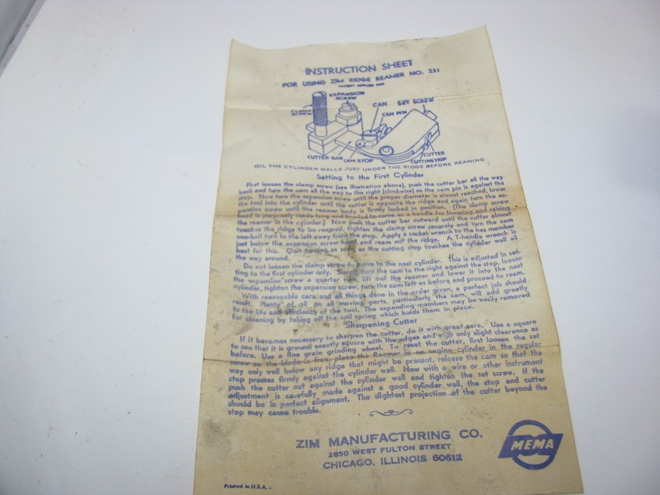 Vintage ZIM Manufacturing RIDGE REAMER No. 231 USA | eBay