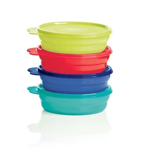 NEW Tupperware Imp Microwave Cereal Bowls Set 4 dk blue Green Pink ...