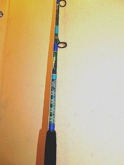 CUSTOM SPINNING ROD MAHI BLUE GREEN YELLOW MARBLE 25-50 LB FUJI GUIDES ...