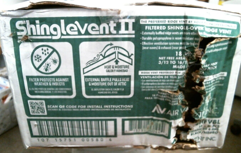 Air Vent Shingle Vent II Shingle Over Ridge Vent BOX OF 10 (00580) FS ...
