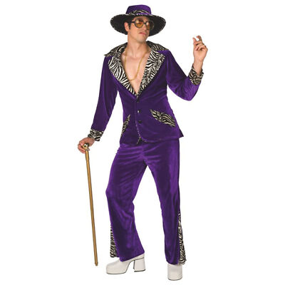 Mens Purple PIMP DADDY Fancy Dress Costume + Hat 1970s Velvet Suit ...