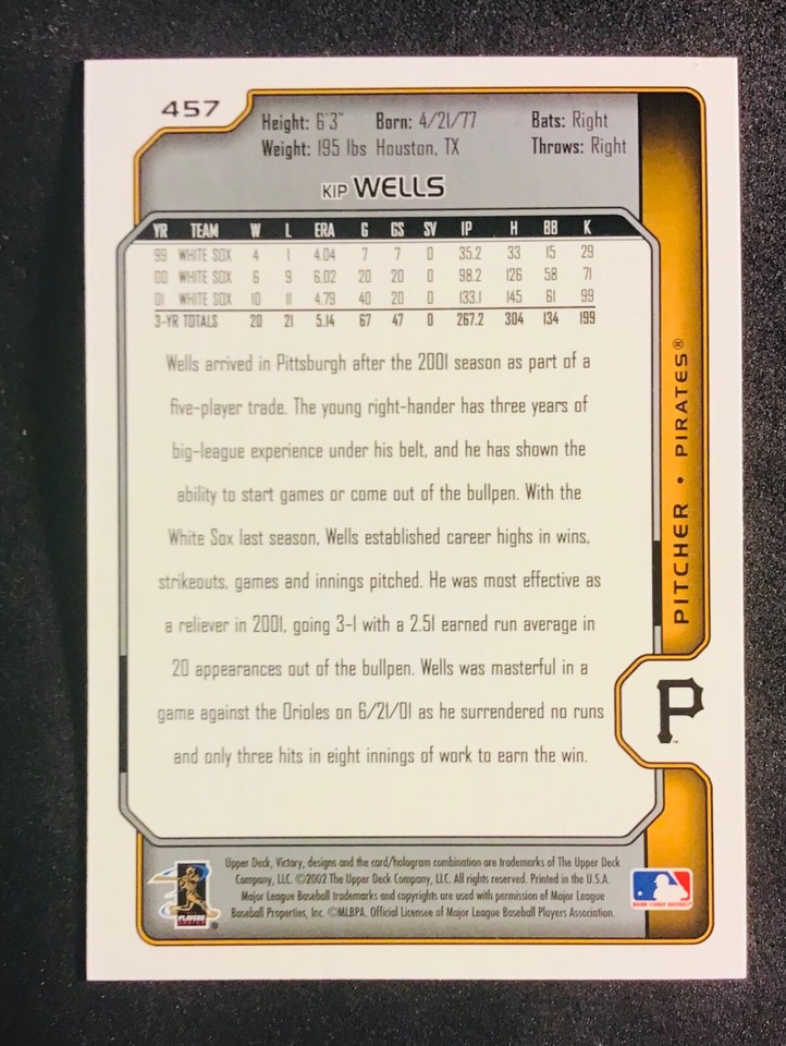 Pittsburgh Pirates KIP WELLS signed autographed auto 2002 UPPER DECK ...