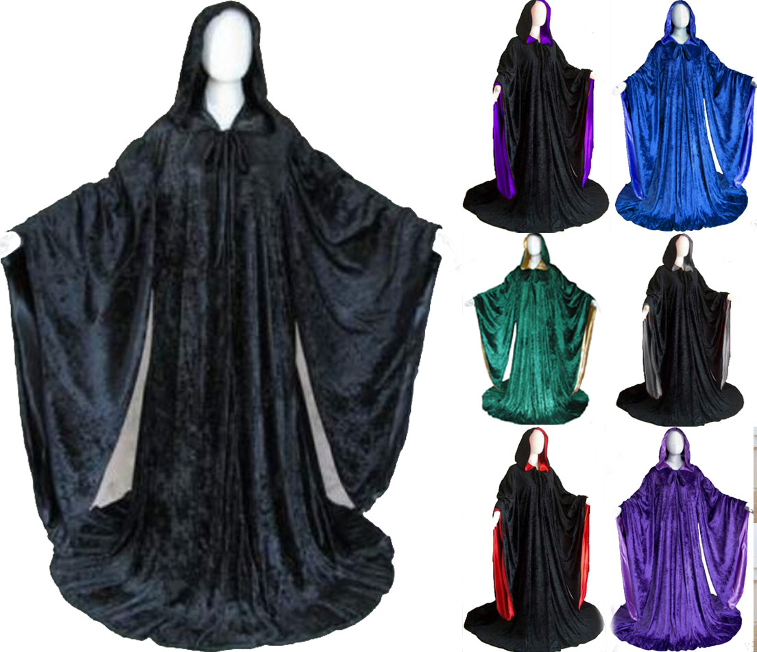Velvet Halloween Hooded Wizard Medieval Renaissance Cloak Line With ...