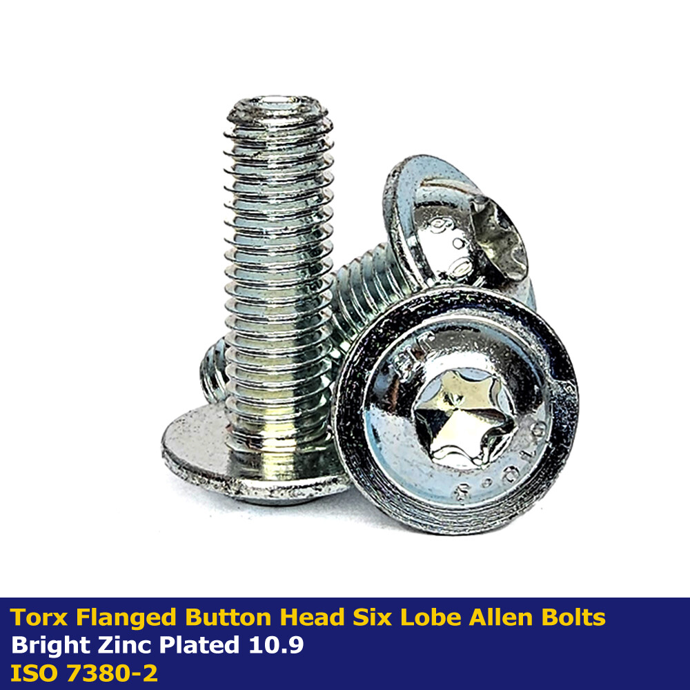 M6 x 20mm TORX FLANGED BUTTON HEAD SIX LOBE ALLEN BOLTS ZINC 10.9 - ISO ...