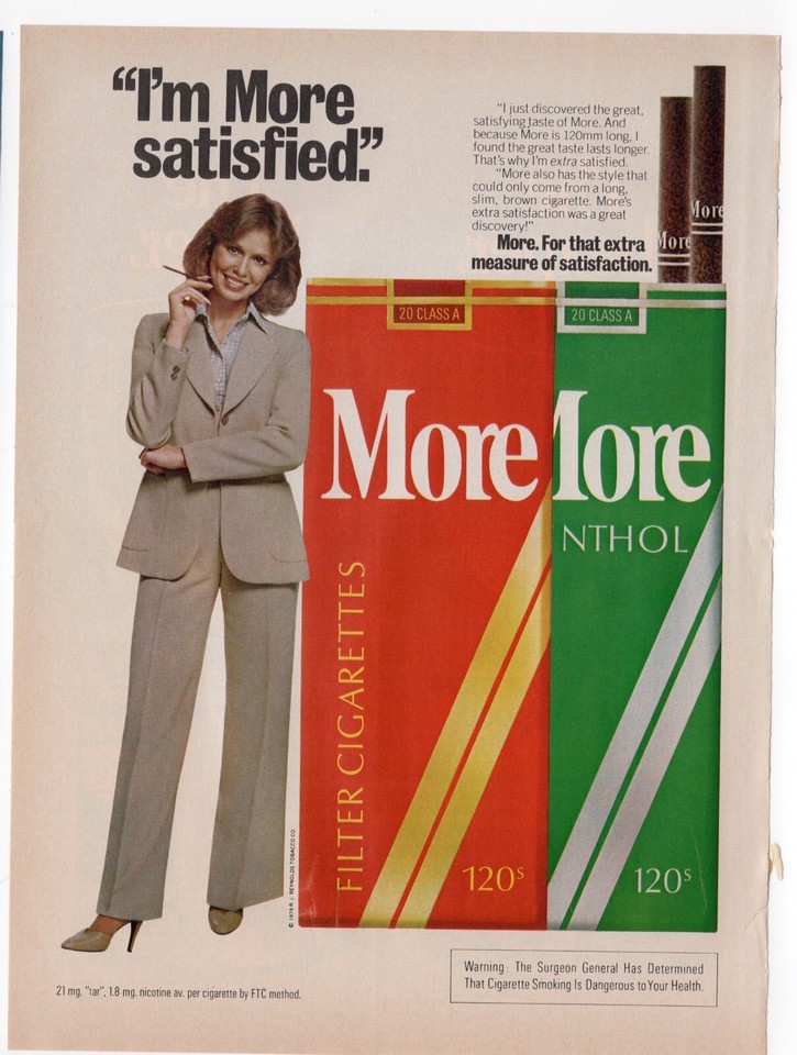vintage mag print ad 1980s MORE Filter Cigarettes 120s sexy girl tan ...