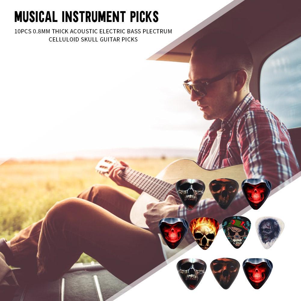 10pcs 0.8mm Thick Acoustic Electric Bass Plectrum Celluloid Skull ...