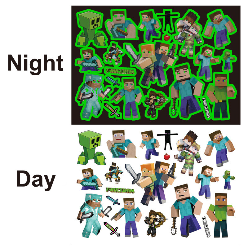 GLOW IN THE DARK Minecraft Temporary Tattoo Stickers Kids Holiday Trip ...