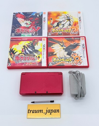 Nintendo 3DS Red Console & Pokemon Y Sun Ultra Sun Omega Ruby w/case ...