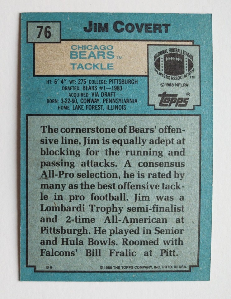 JIM COVERT 1988 Topps Football #76 Chicago Bears | eBay