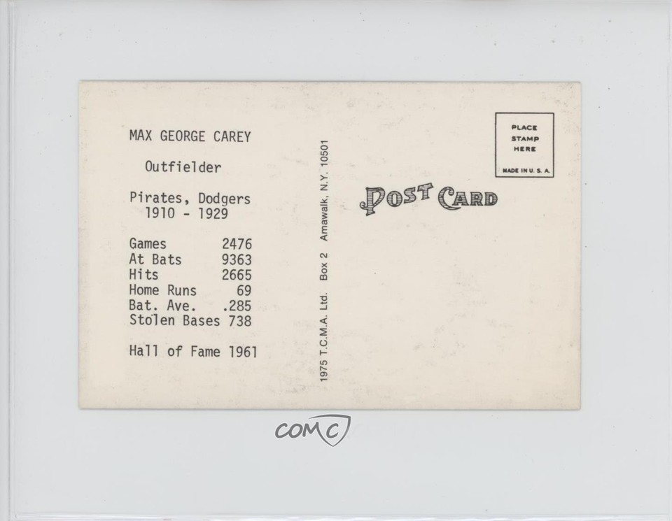 1973-79 TCMA All-Time Greats Postcard Back Max Carey HOF | eBay