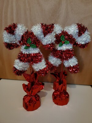 Set Of 4 Red/White Tinsel Candy Cane Table Toppers | eBay