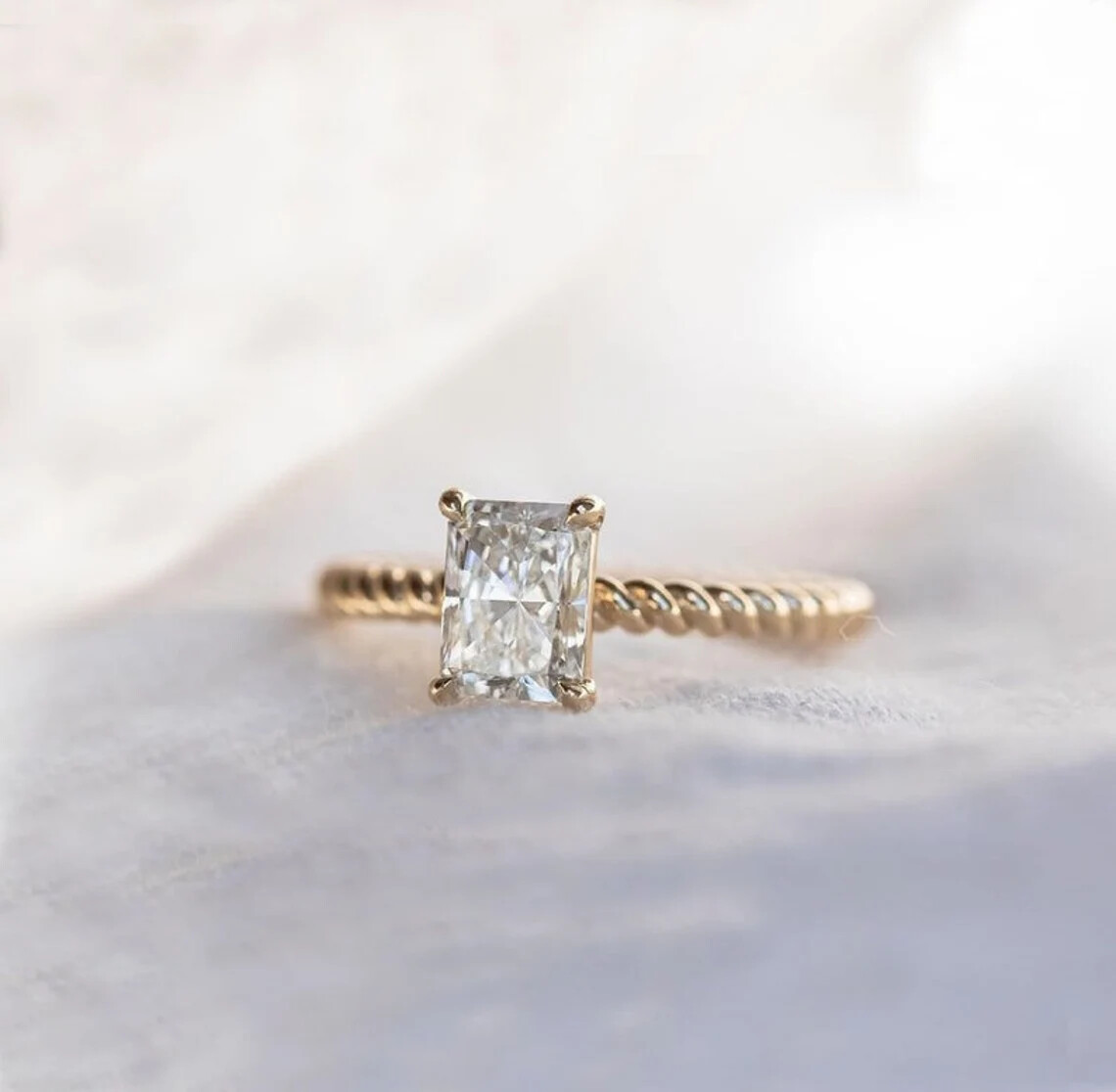 Twisted Band Solitaire Sterling Silver Minimalist Moissanite Radiant ...