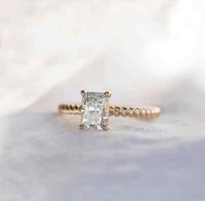 Twisted Band Solitaire Moissanite Radiant Cut Anniversary Ring For His ...