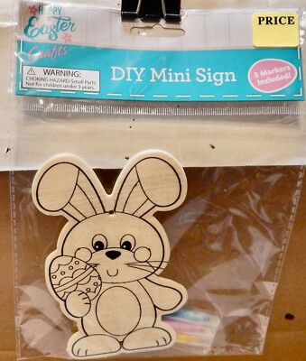 Wood Decor Craft Ornaments 4" x 5" DIY Bunny & Egg & 3 Markers & String ...