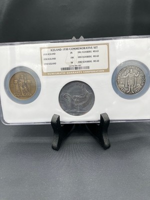 Rare 3 coin set ex Eliasberg collection, Iceland 1930 commemorative set ...