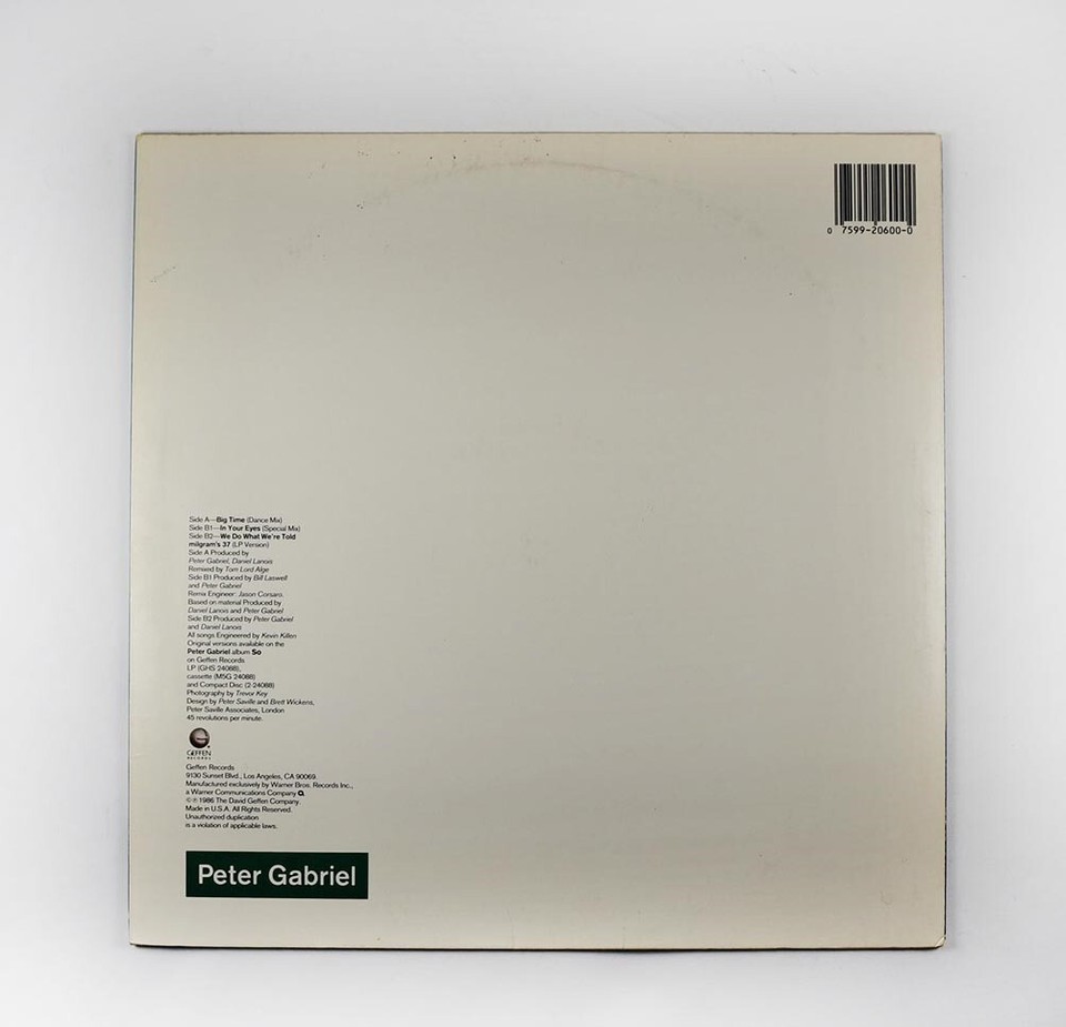 Peter Gabriel Big Time Autographed Signed Album LP Record Authentic PSA ...