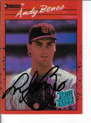 ANDY BENES 1990 DONRUSS AUTOGRAPHED BASEBALL RATED ROOKIE 41 SAN DIEGO ...