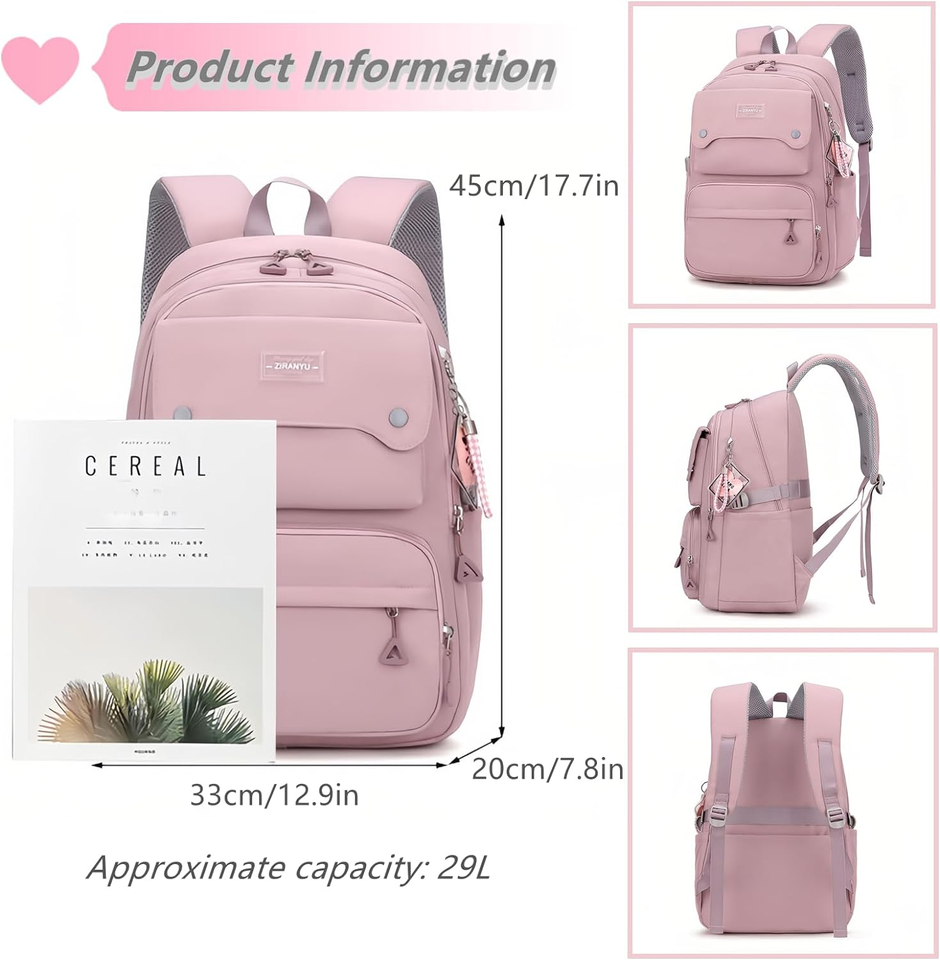 Solid Color School Backpack for Teen Girls, Multi-Pocket Elementary ...