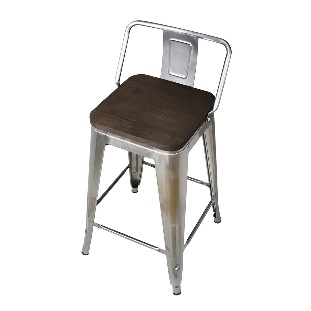 24'' Industrial Style Gunmetal Low Back Metal Bar Stool with Dark ...