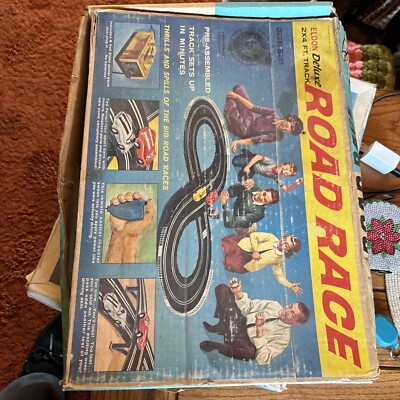 Vintage Eldon Deluxe Road Race 1/32 Slot Car Set with 2 Cars & Original ...