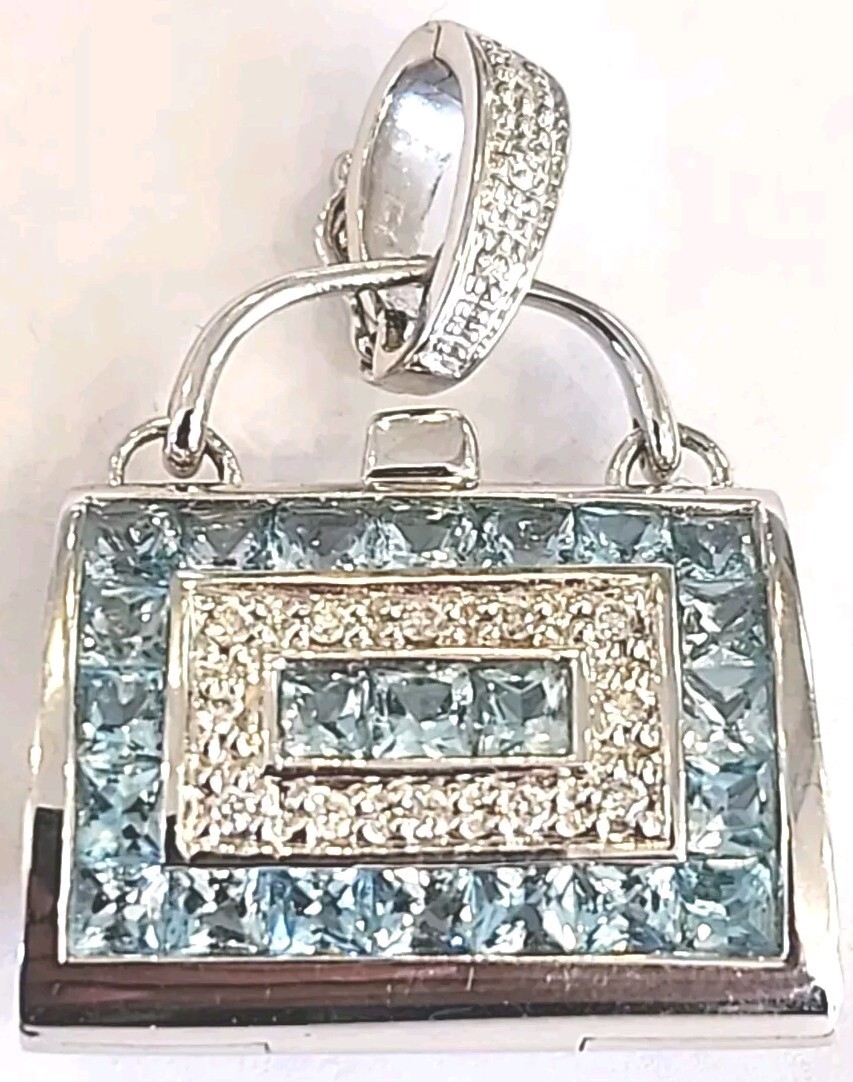 Sapphire & Diamond 14k White Gold Purse Pendant - Gem
