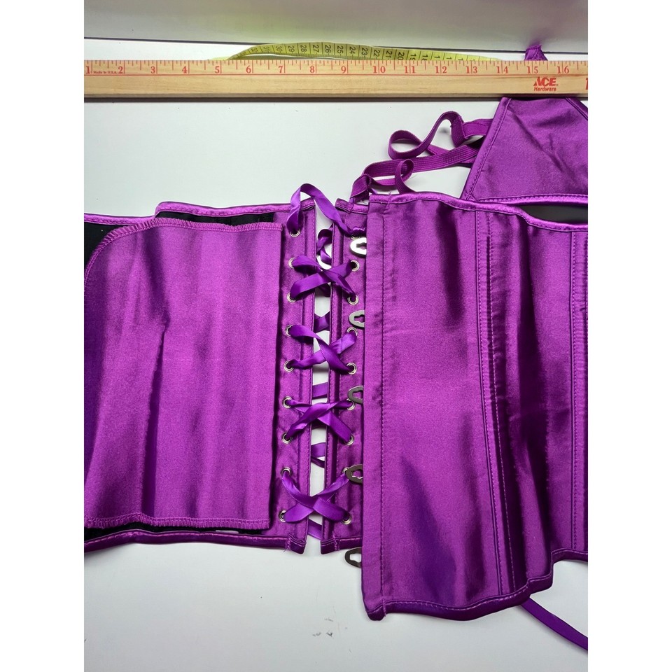 Purple Satin Corset Bustier Garter Straps Panty Set Lingerie Cosplay ...