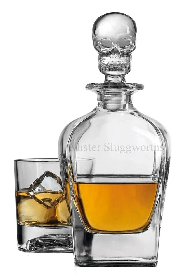 Godinger Vodka Whiskey Clear Crystal Skull Bottle Decanter Halloween ...