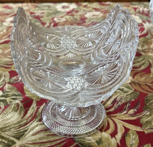 EAPG Antique Bryce Higbee "BANQUET" Clear Glass Banana Stand MEDALLION ...