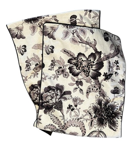 Tahari Home Table Runner Floral White Black 16X90 Cottagecore Romantic ...