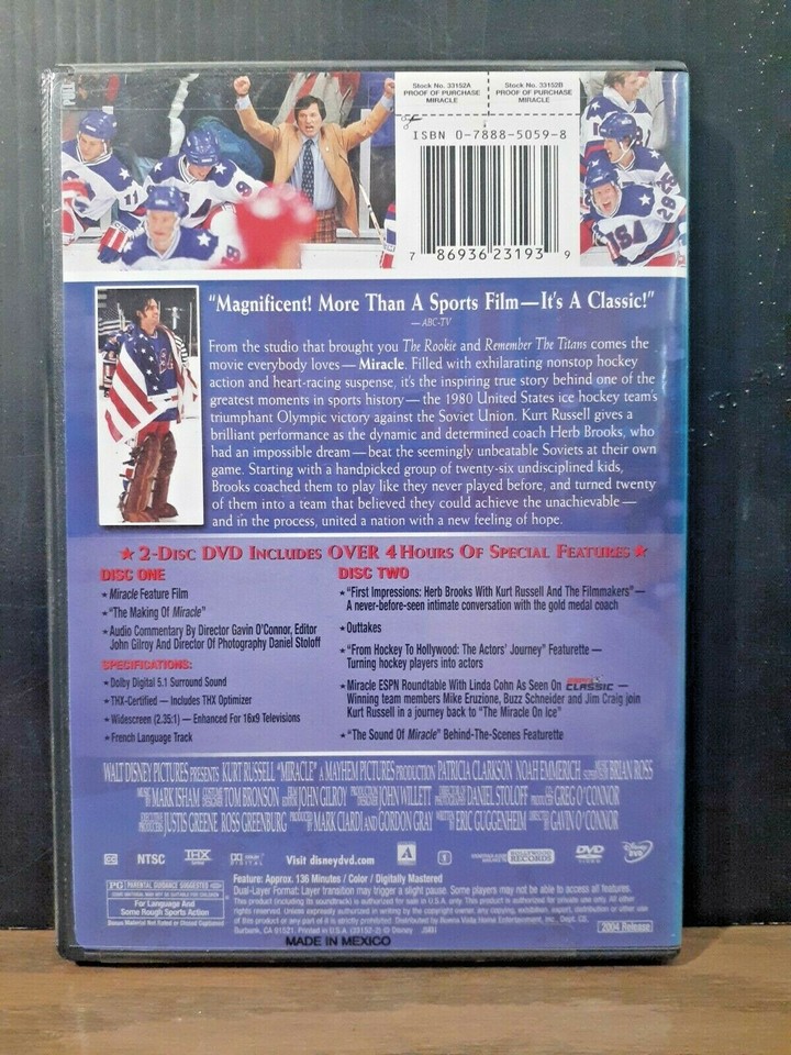 Disney Miracle DVD 2004 2-Disc Set Widescreen USA Kurt Russell NEW ...