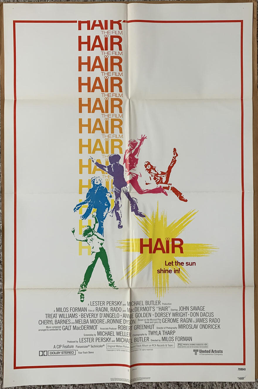 HAIR MOVIE POSTER 1 Sided ORIGINAL FOLDED 27x41 JOHN SAVAGE BEVERLY D ...