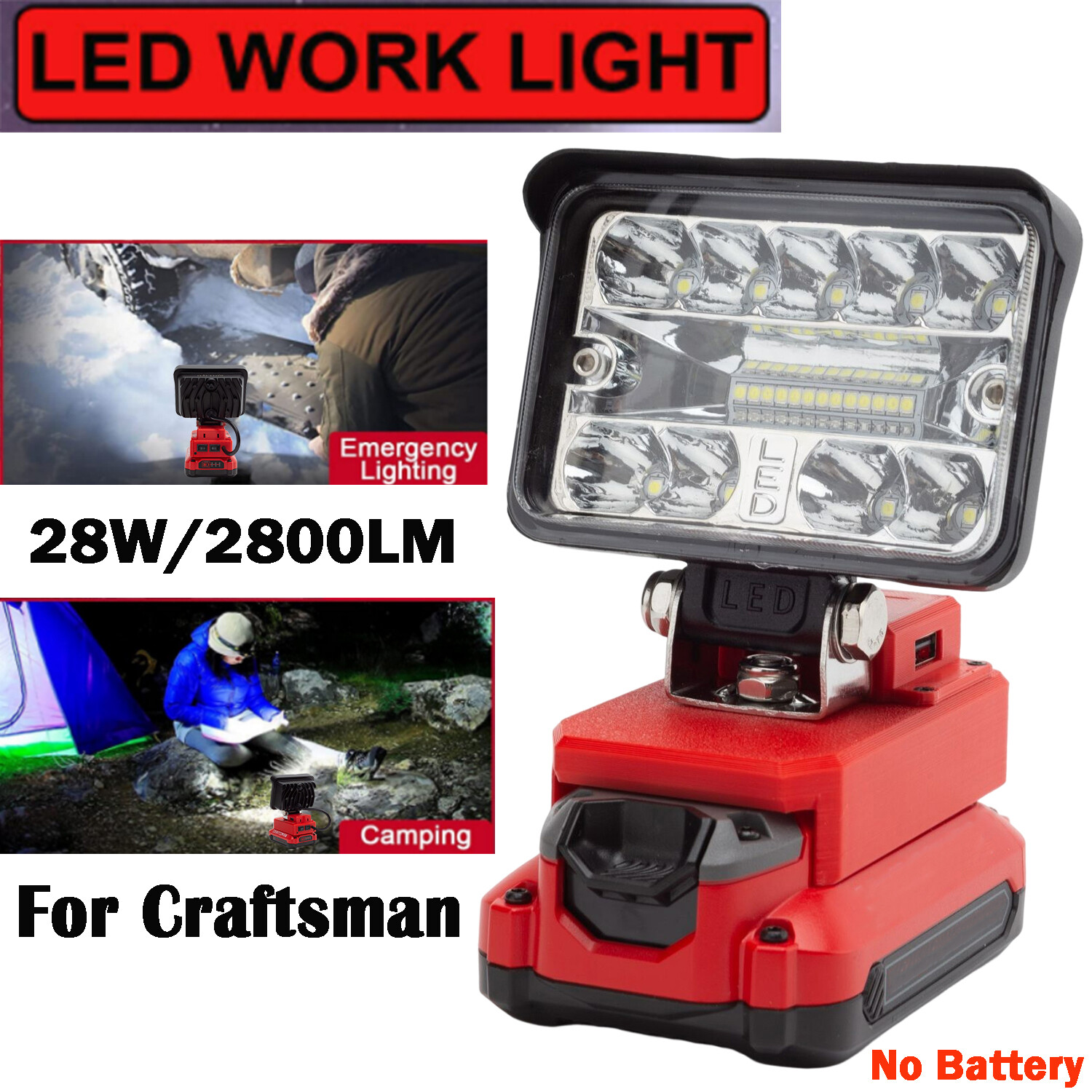 28W LED Work Light For Craftsman 20V Max Battery With USB Port ...