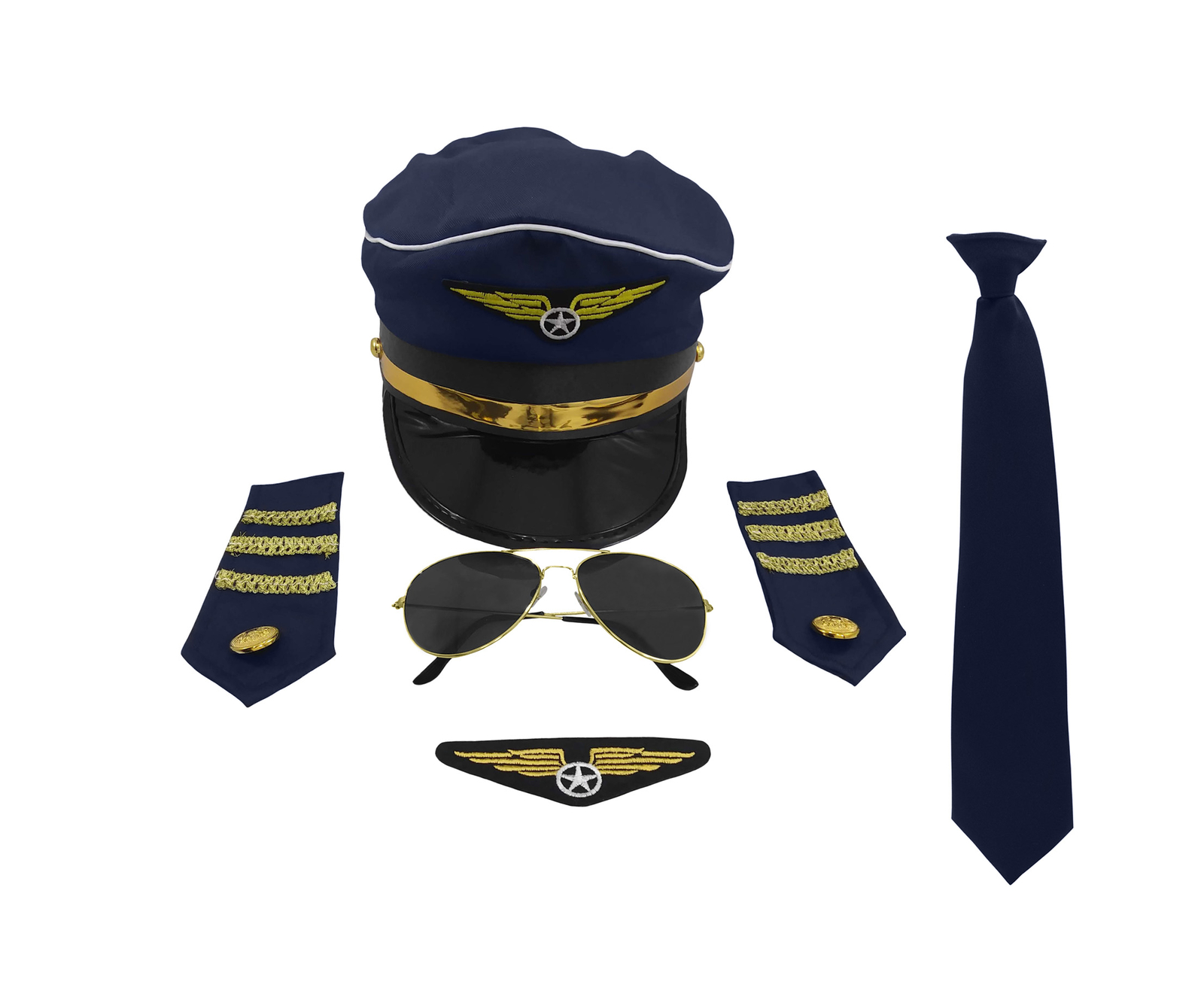 Pilot Costume Accessories Airplane Hat Captain Epaulettes Sunglasses ...